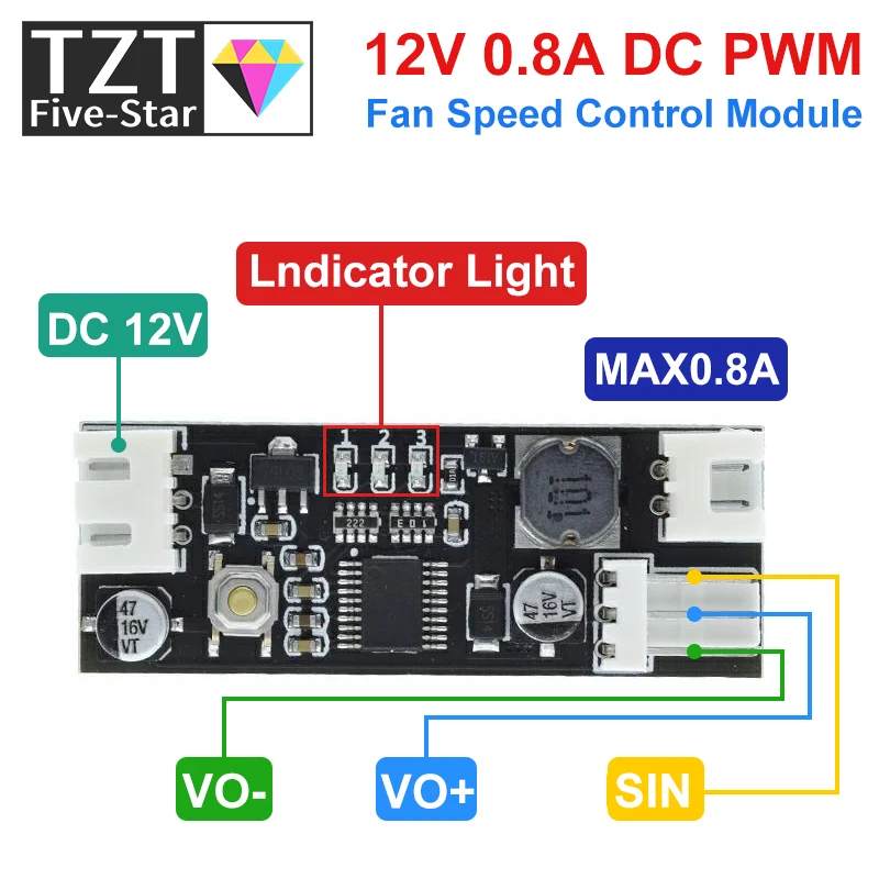 Single 12V 0.8A DC PWM 2-3 Wire Fan Temperature Control Speed Controller Chassis Computer Noise ...