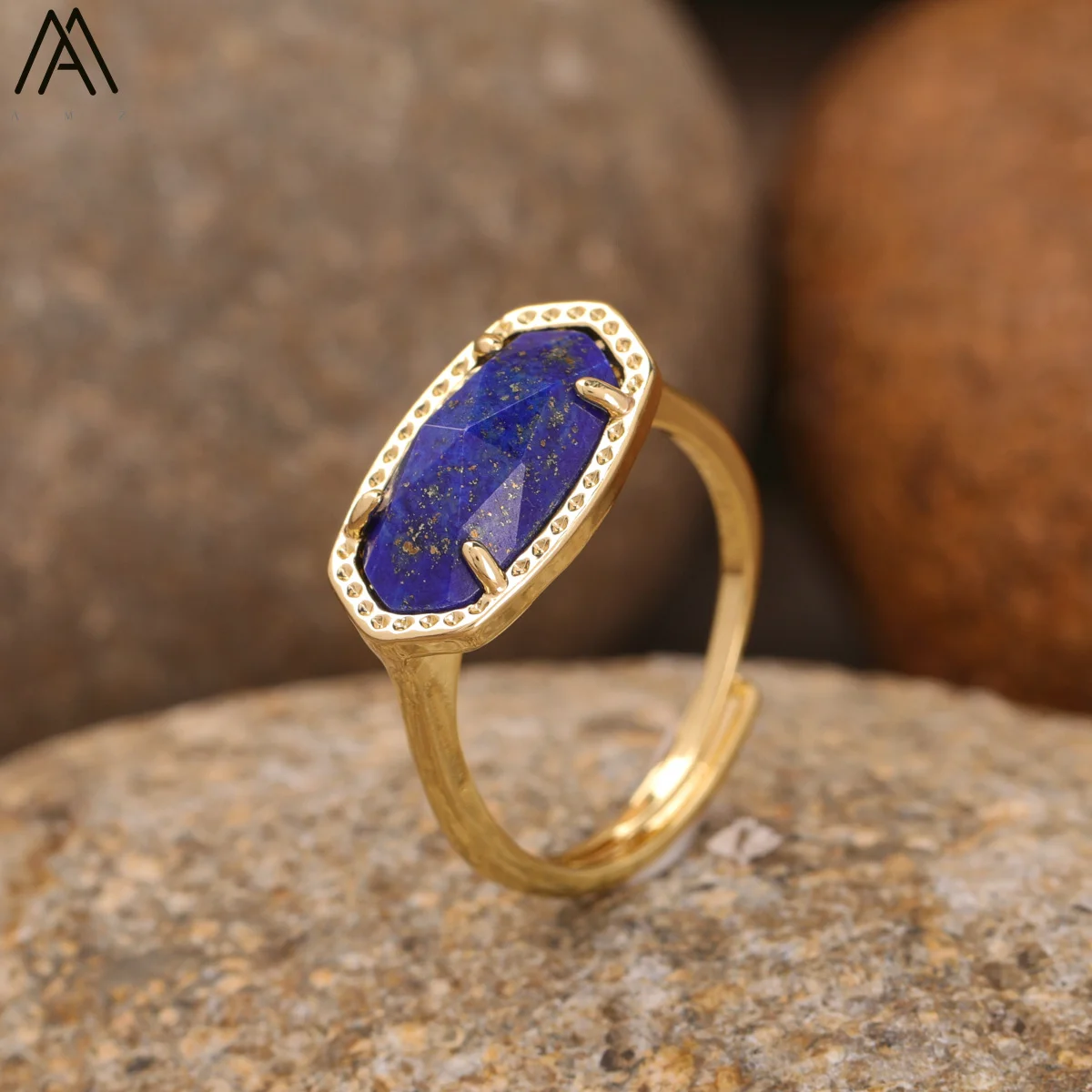 Luxury Lapis Lazuli Gold Claw Rings For Women Faceted Gemstone ...