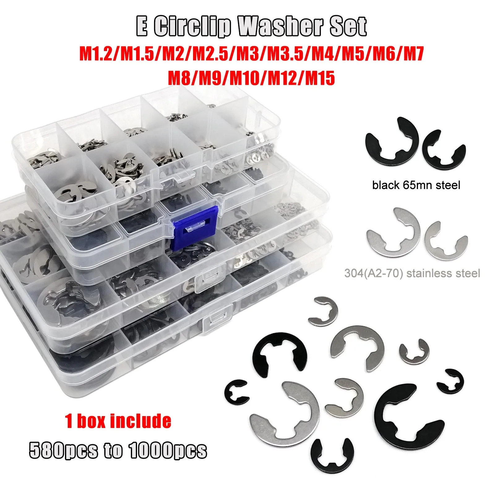 1 Kit M1.2 to M15 GB896 E type Circlip Shaft Bearing External Retaining ...