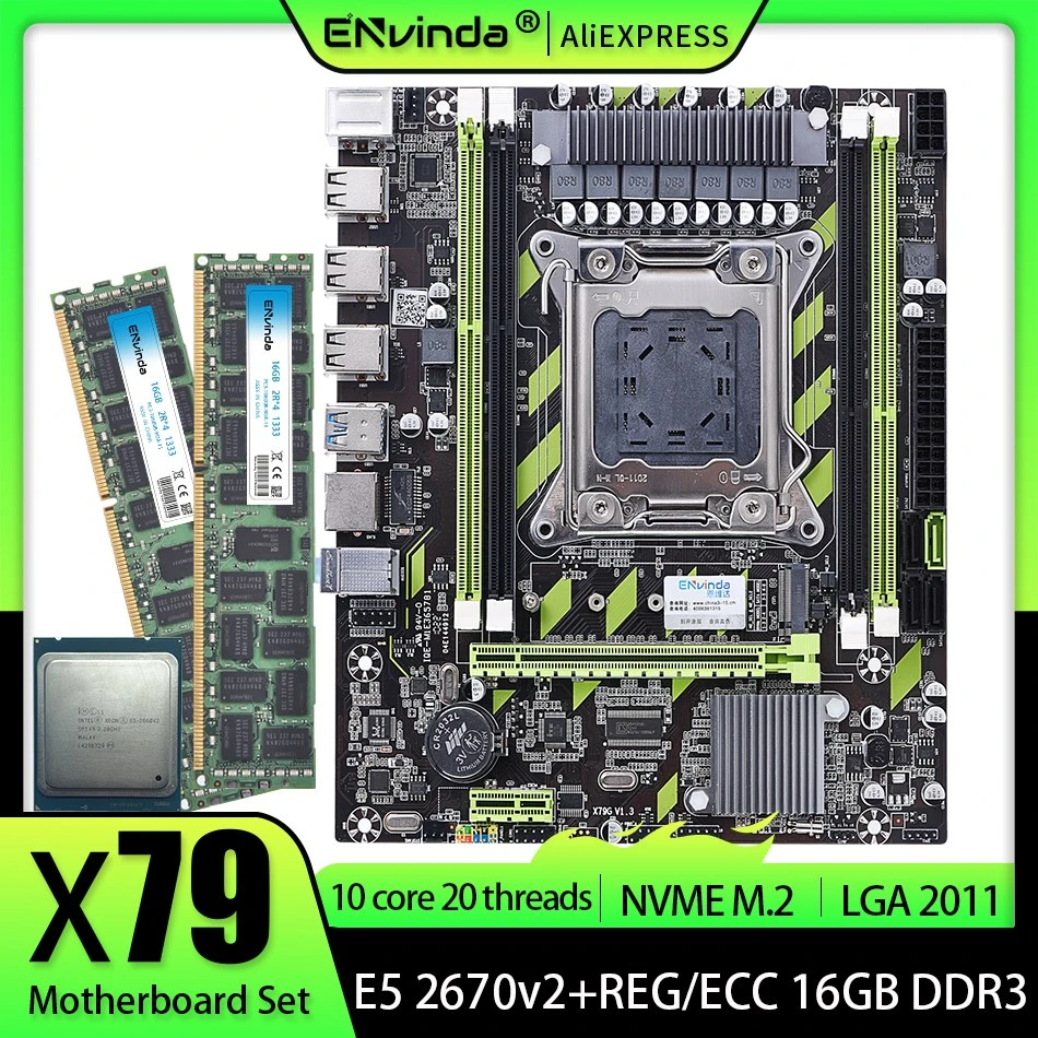 X79 Motherboard With Xeon E5 2660 V2 Cpu 4*4gb Or 16gb Ddr3 1333 Reg Ecc Ram Memory Combo Kit ...