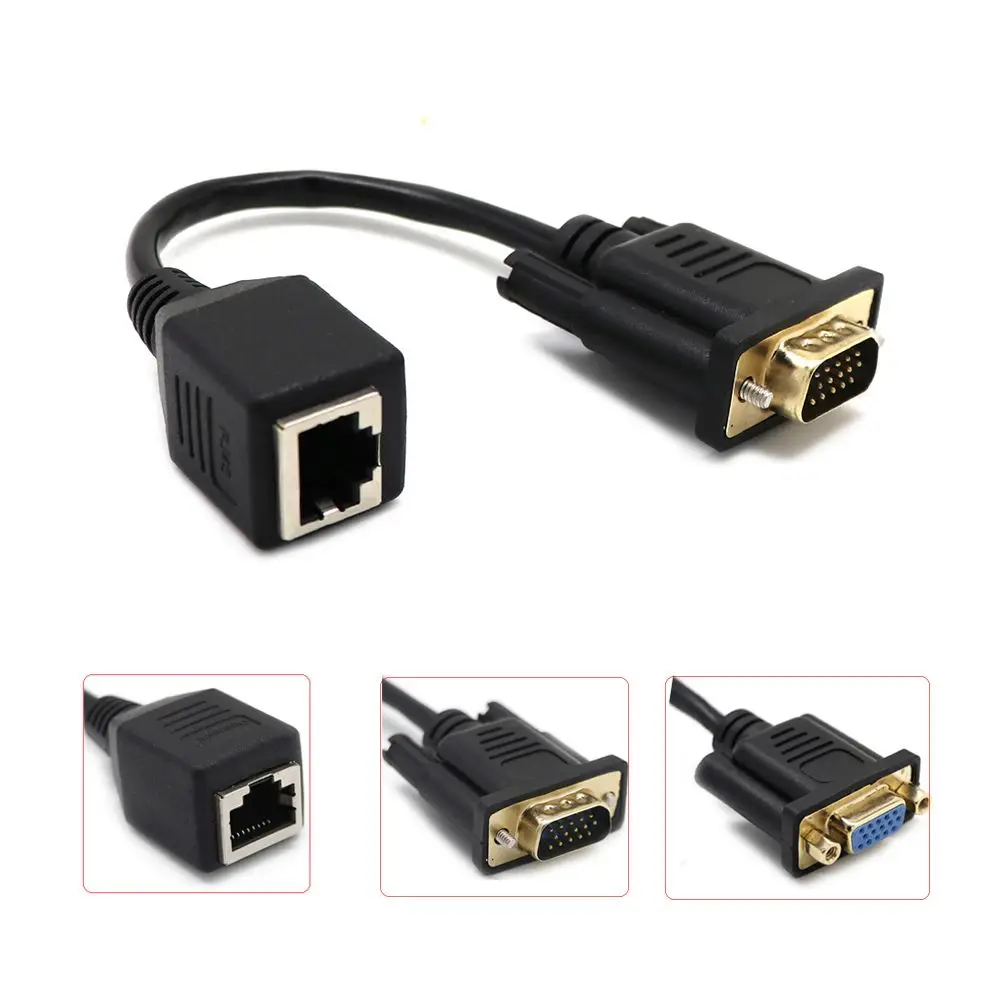 1PC-VGA-Extender-Male-Female-to-RJ45-Ethernet-Female-LAN-CAT5-CAT6 ...