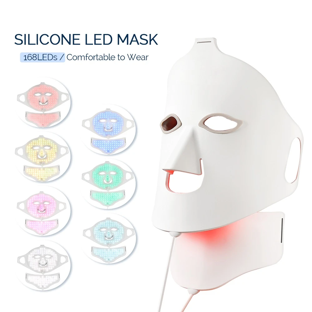 Face Neck Silicone Led Mask Led Light 7 Colors Photon Red Light Therapy ...
