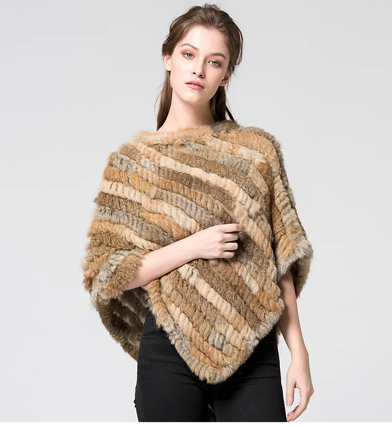 Poncho-de-piel-de-conejo-Real-de-punto-abrigo-de-moda-chal-bufanda-de ...