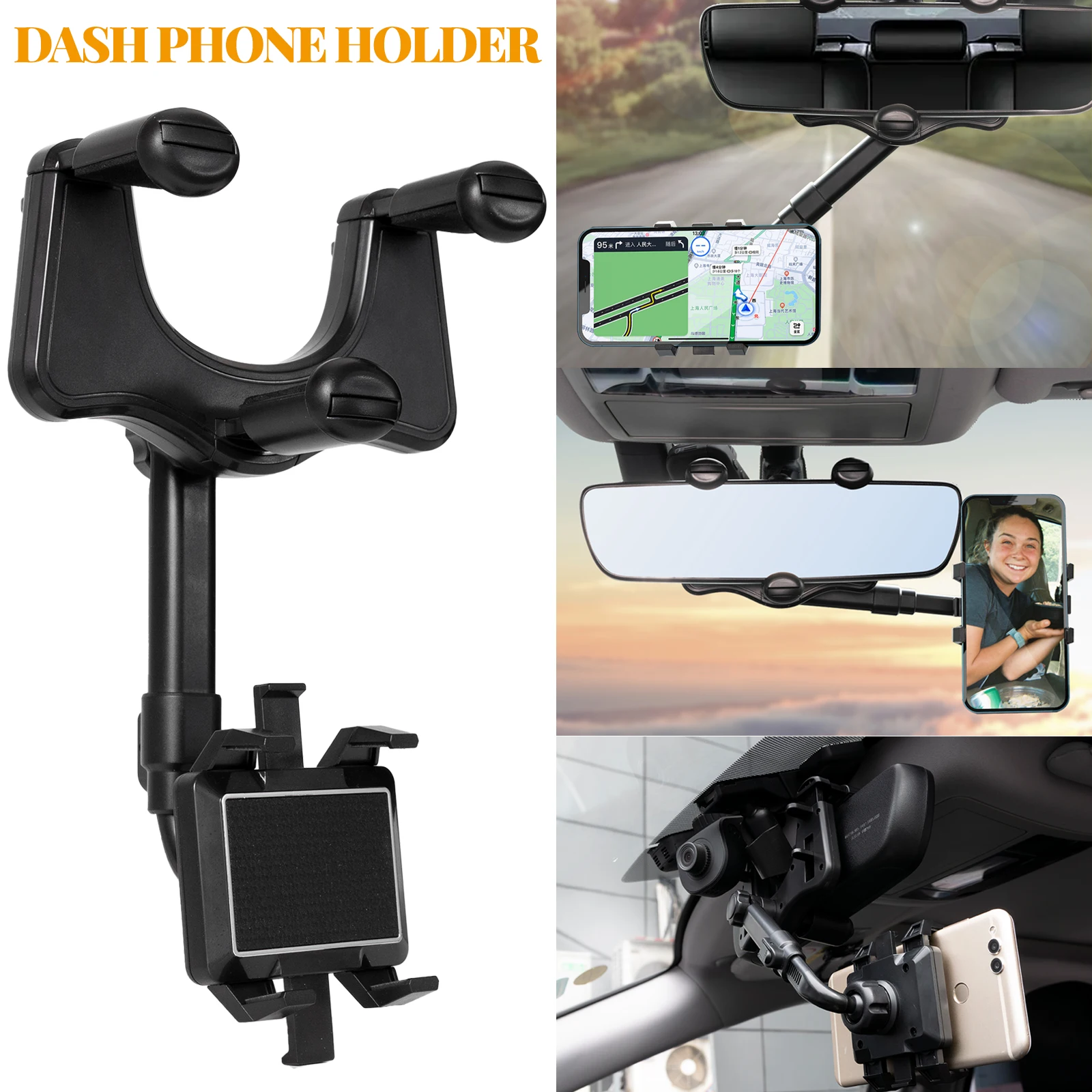 Car Phone Holder Clip Car Stand Adjustable Bracket Auto Rear View ...