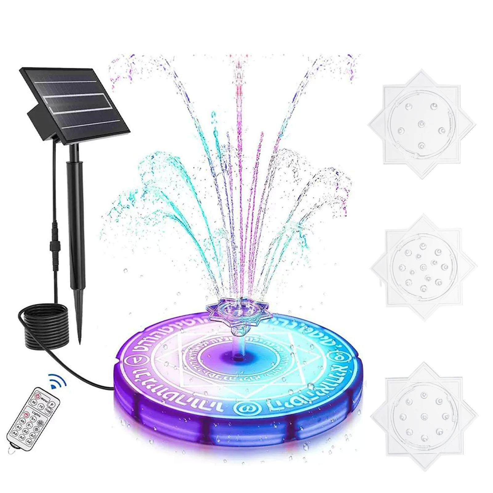 Solar Fountain Light with Remote Control Colorful LED Light Outdoor ...
