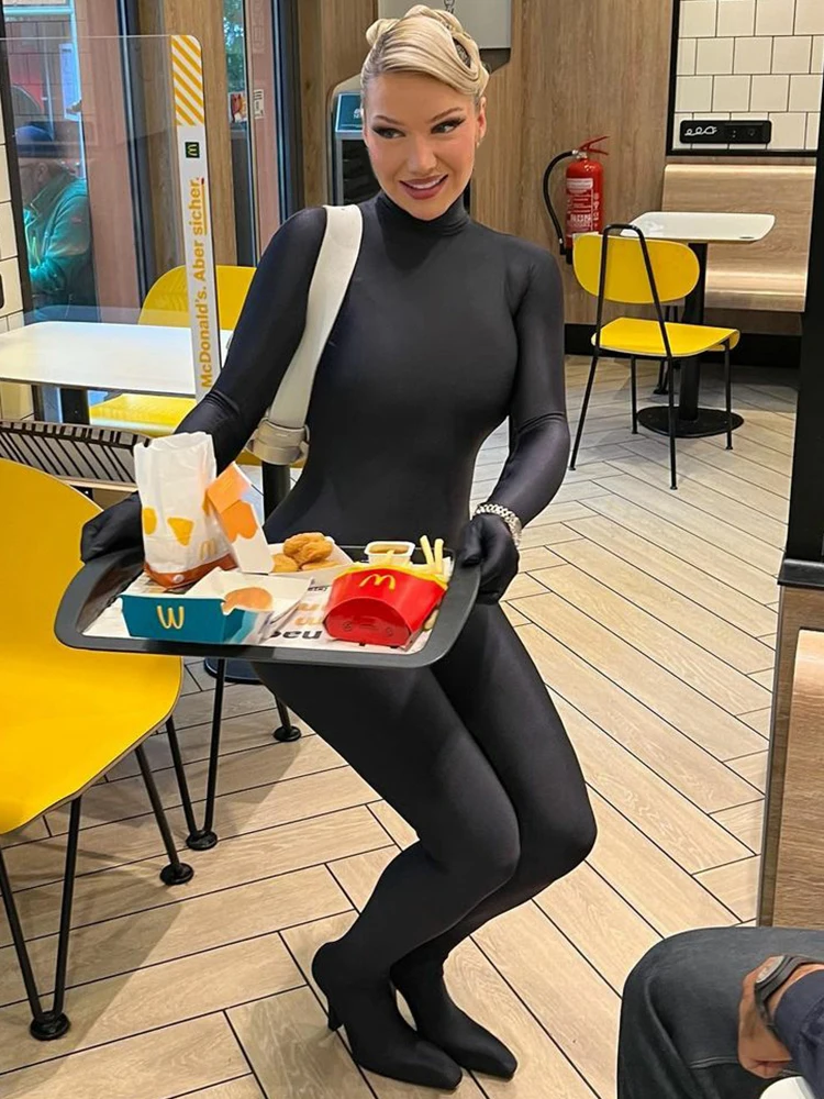 Hawthaw Women Long Sleeve Bodycon Streetwear Black Jumpsuit Overalls ...