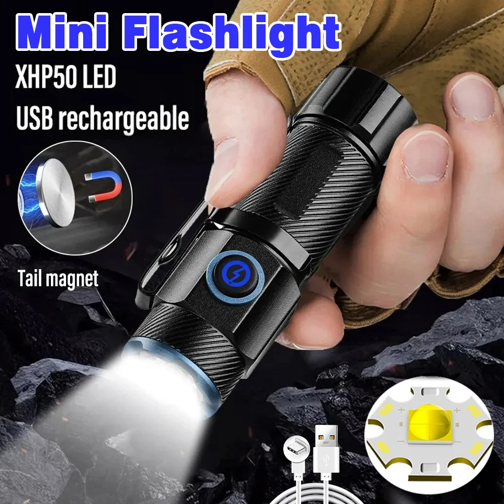 10000LM-Powerful-EDC-Flashlight-XHP50-Mini-LED-Magnetic-Torch-16340 ...