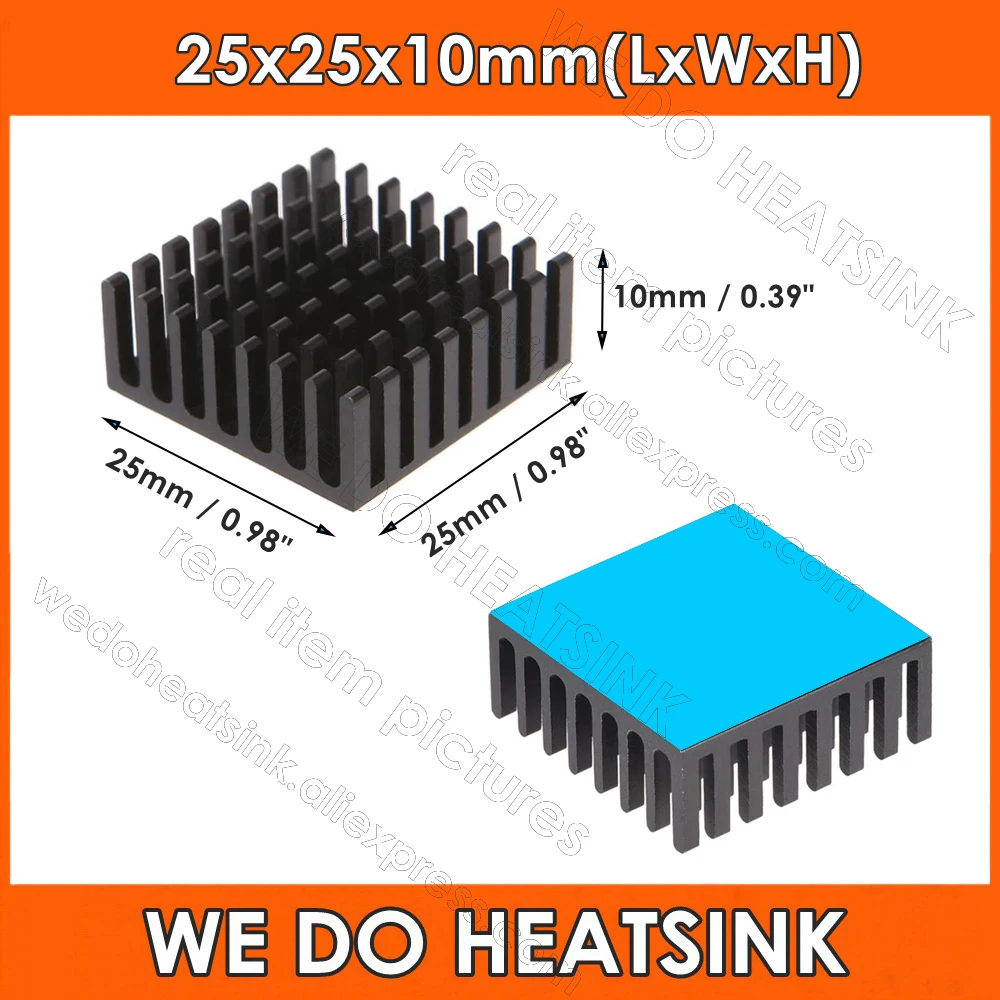 25x25x10mm Black Aluminum Heatsink Square CPU Heat Sinks Cooling Cooler ...