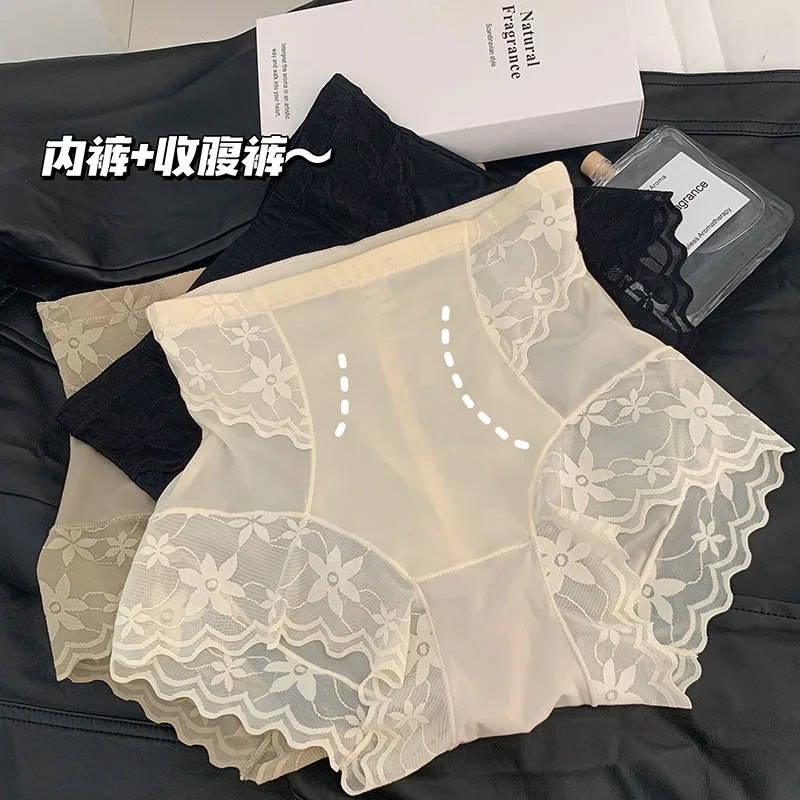 M Xl 여성용 섹시한 레이스 팬티 플러스 사이즈 하이웨이스트 심리스 브리프 아이스 실크 팬티 여성용 란제리