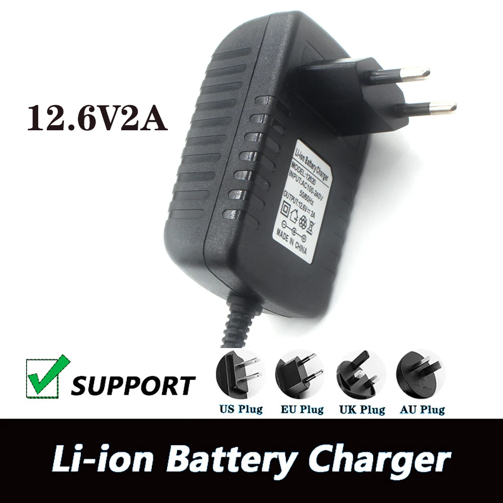 DC 12.6V 2A Lithium Battery Charger For 12V 3Series 18650 Li-ion ...