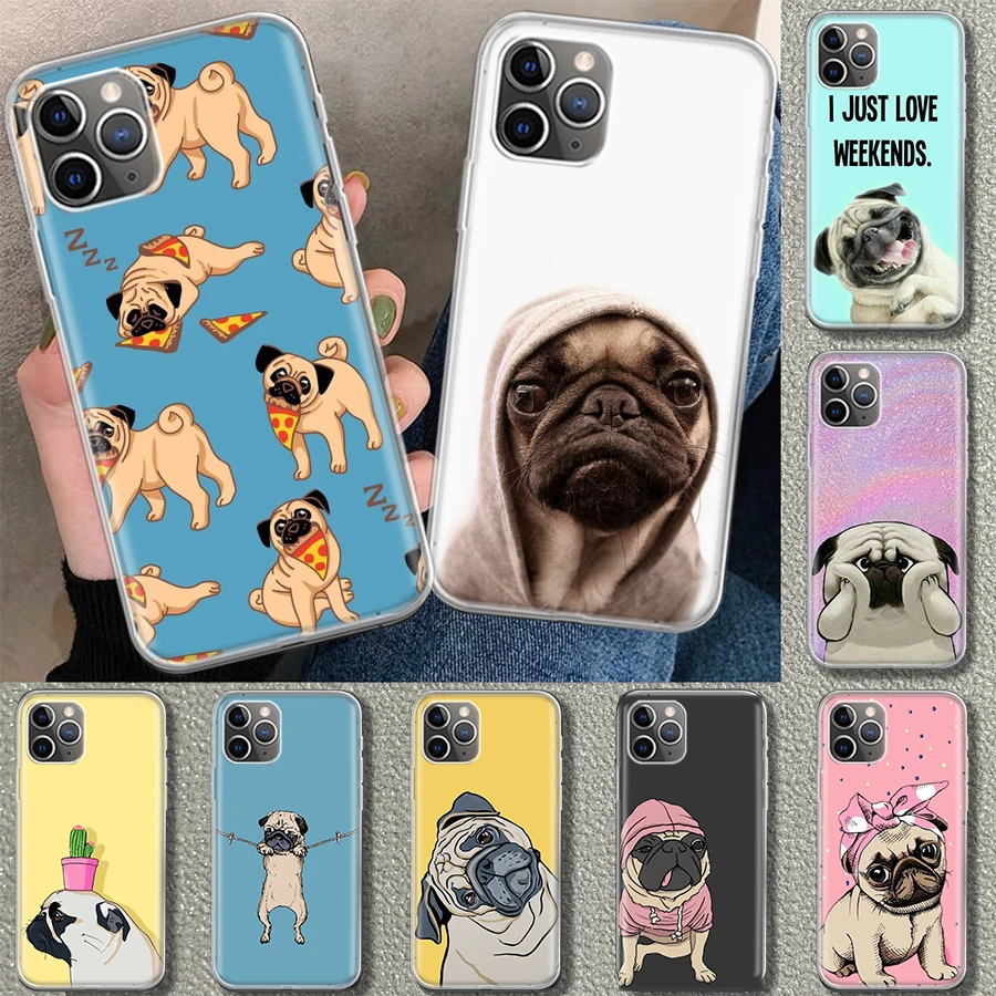 Cute Pug Dog Phone Case Cover For iPhone 11 12 13 Mini 14 15 Plus 16 ...