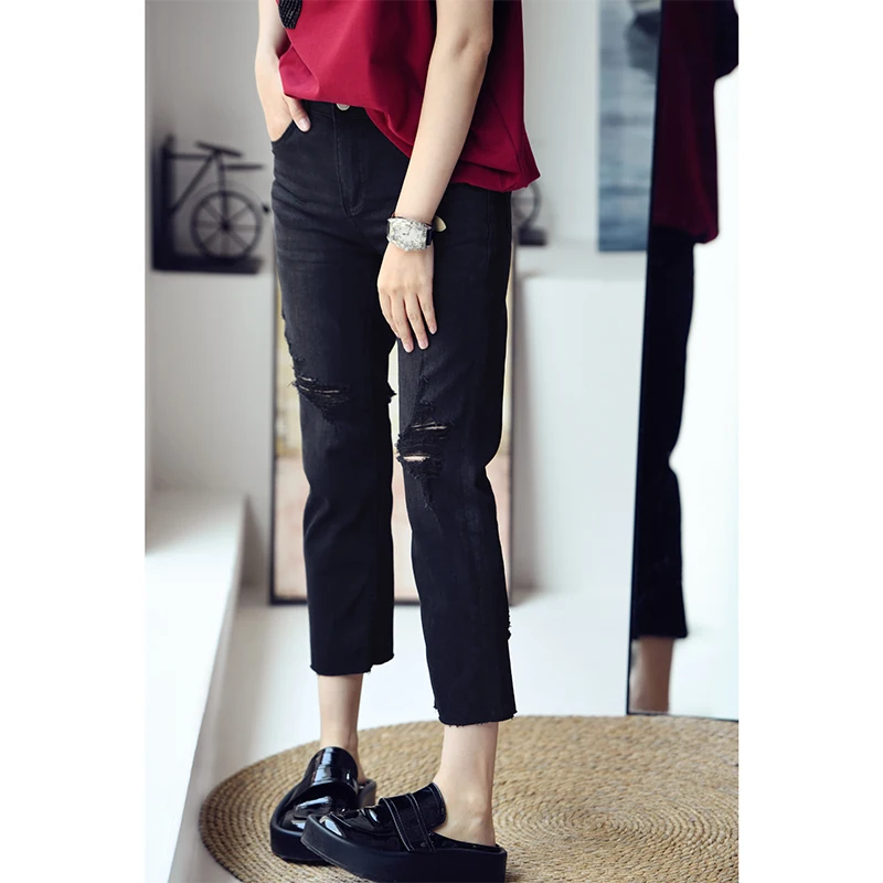N9209C-Korean-style-elastic-slim-fit-distressed-ripped-nine-point-small ...