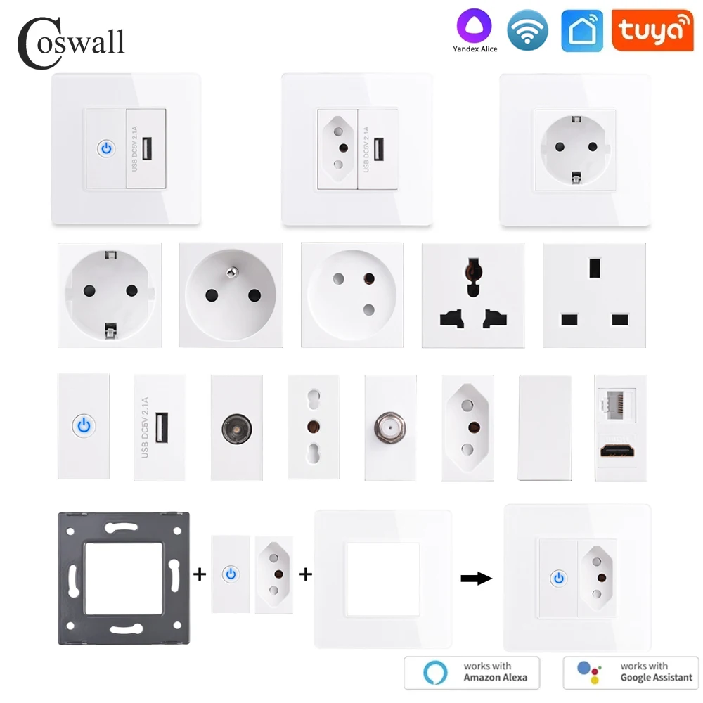 Glass Panel Wall Eu Israel Italy Socket + Wifi Tuya Smart Switch + Tv ...