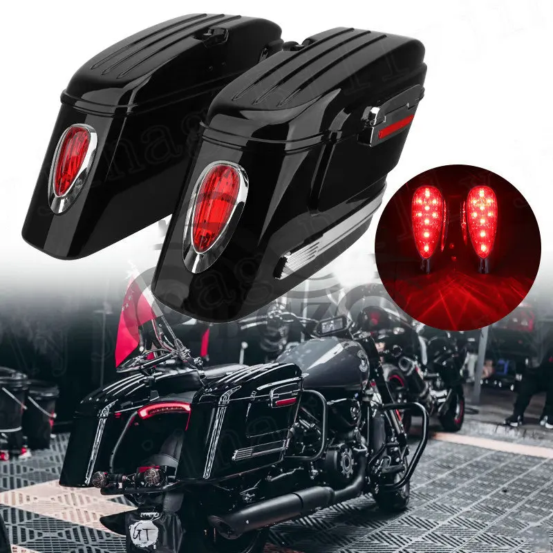 Motorcycle Hard Saddle bags Trunk Luggage w LED Lights For Suzuki ...