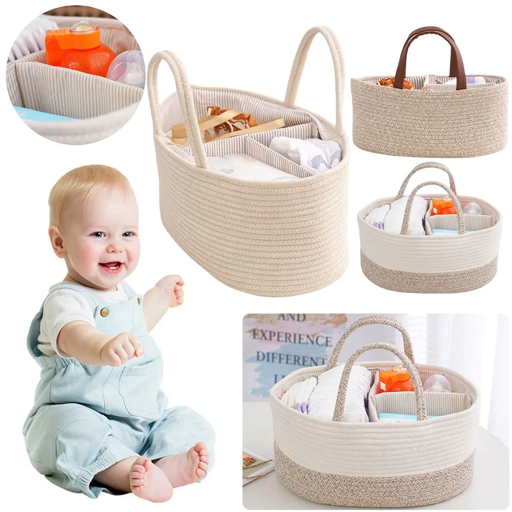 Baby-Diaper-Caddy-Organizer-Cotton-Rope-Nursery-Storage-Basket-with ...