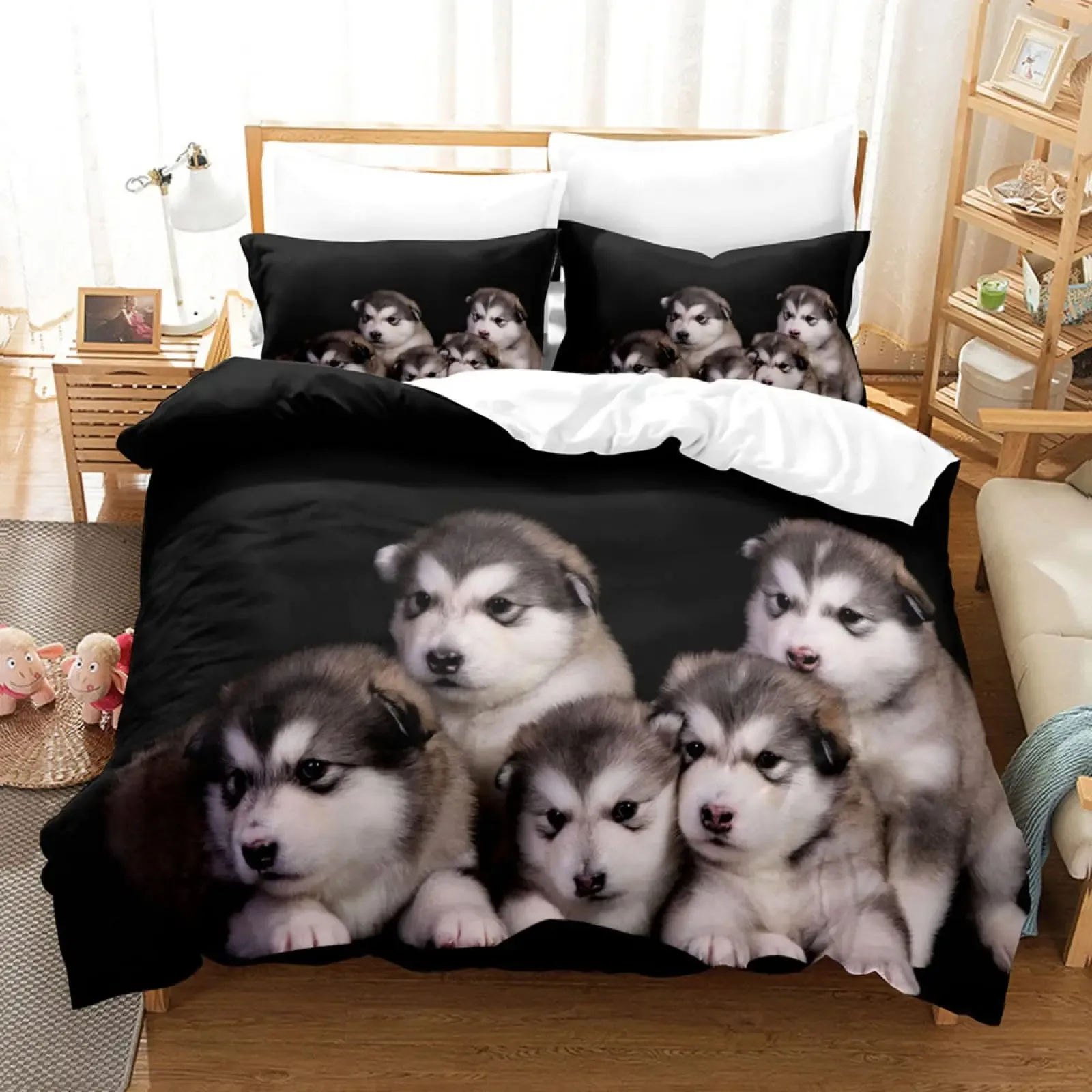 Lovely-Husky-Duvet-Cover-Set-3d-Puppy-Dog-Husky-Bedding-Set-Cute-Dog ...