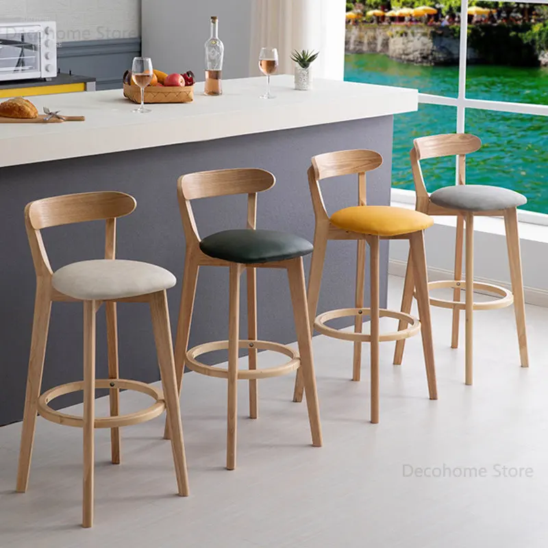 Taburetes-altos-de-madera-maciza-para-cocina-sillas-de-Bar-con-respaldo ...