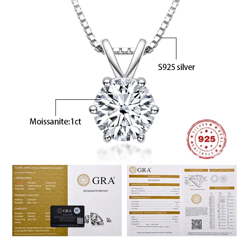 1Carat-Moissanite-Diamond-S925-Sterling-Silver-Necklaces-For-Women-D-Color-With-GRA-Certificate ...