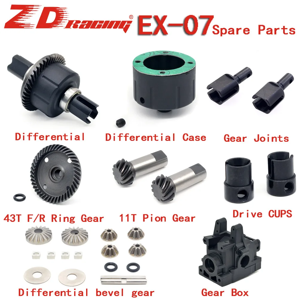 ZD Racing EX-07 DBX07 F/R Differential 43T Ring Gear 11T Pion Gear ...