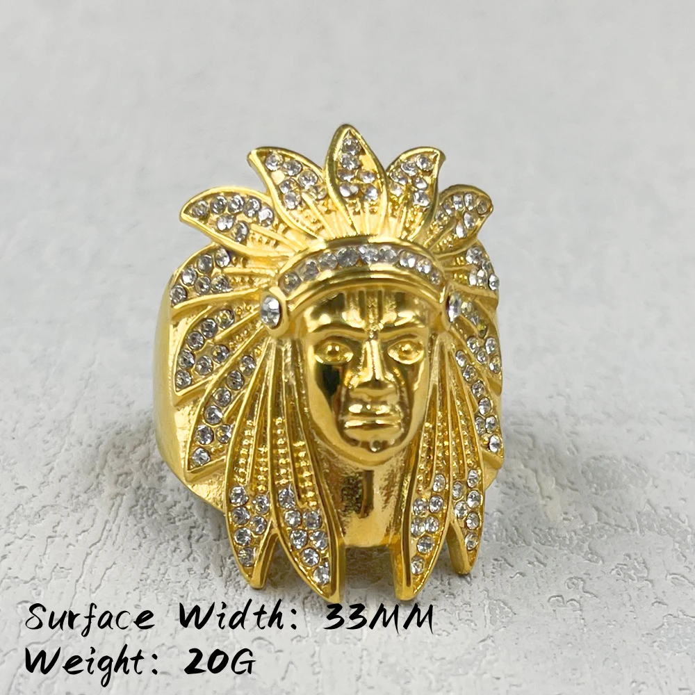 Indian Chief Rings with rhinestone For Men 316L Stainless Steel Biker ...