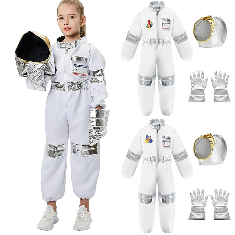 Astronaut Costume for Kids Space Pilot Jumpsuit with Helmet Pretend ...