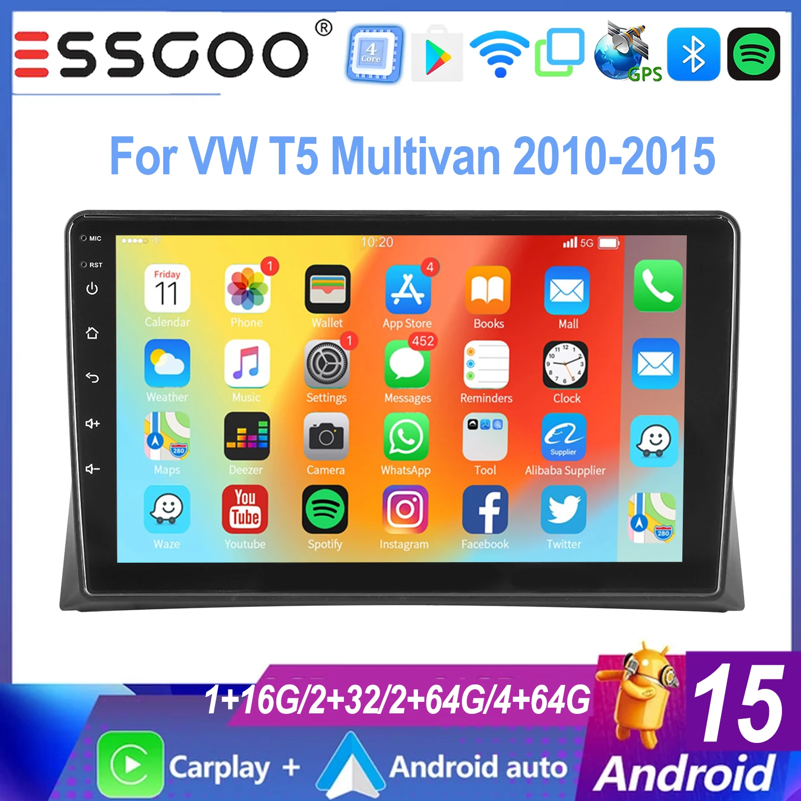 ESGOO Android 15 9 Inch IPS Touchscreen Autoradio GPS Navi WIFI ...