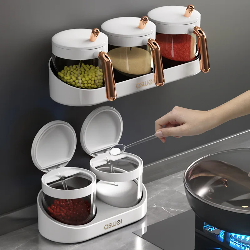 Wall Mounted Spice Rack Pimenta Organizador Açúcar Tigela Salt Shaker ...