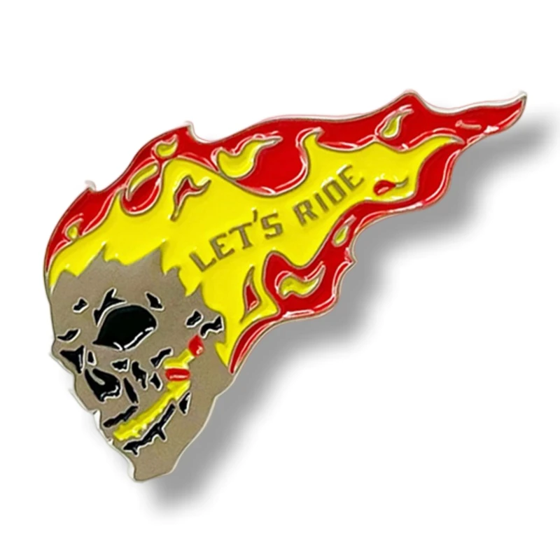 Ghost Rider Let's Ride Flaming Skull Enamel Pin Brooch Metal Badges ...
