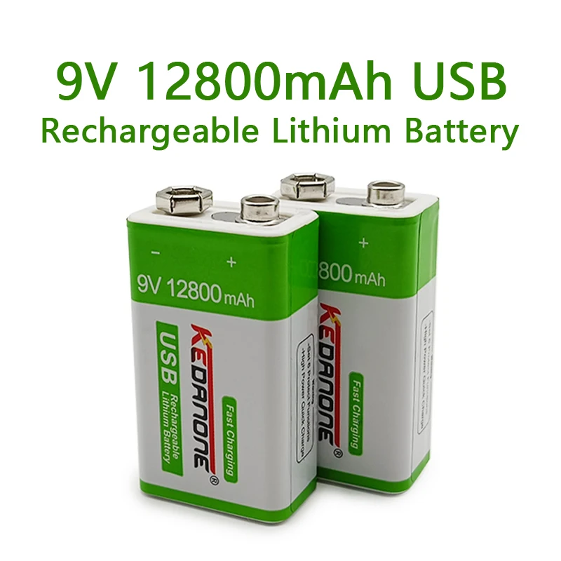 9V Rechargeable Battery 12800mAh 6F22 Micro USB 9v Li-ion Lithium ...