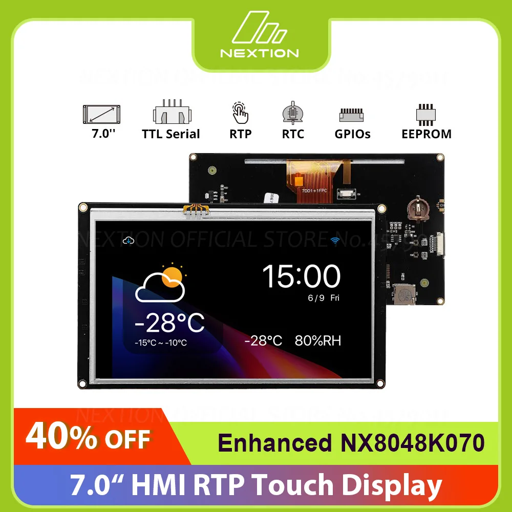 NEXTION NX8048K070, pantalla táctil resistiva LCD RTP a todo color, módulo de serie RTC TTL URAT ...