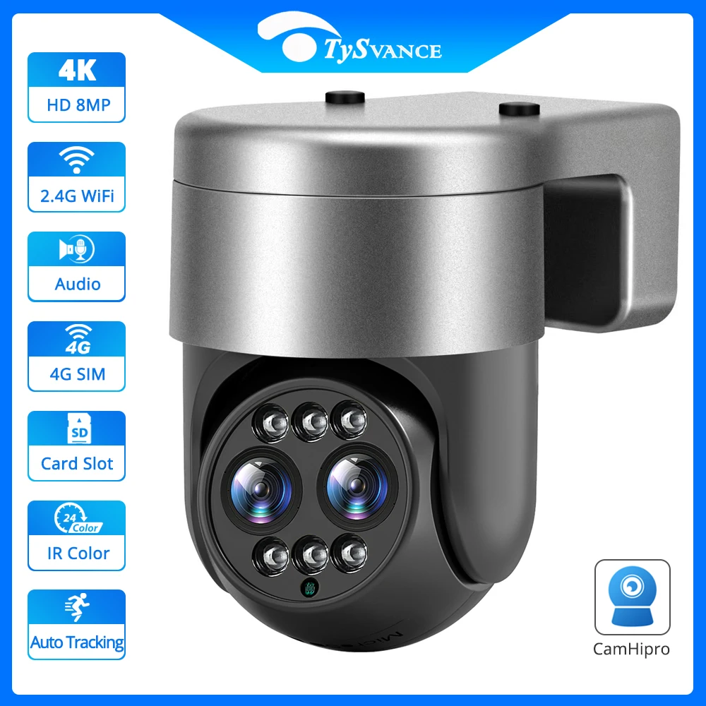 4K 8MP 4G SIM Camera Outdoor WiFi Dual Lens 8X Zoom AI Auto Tracking 2 ...