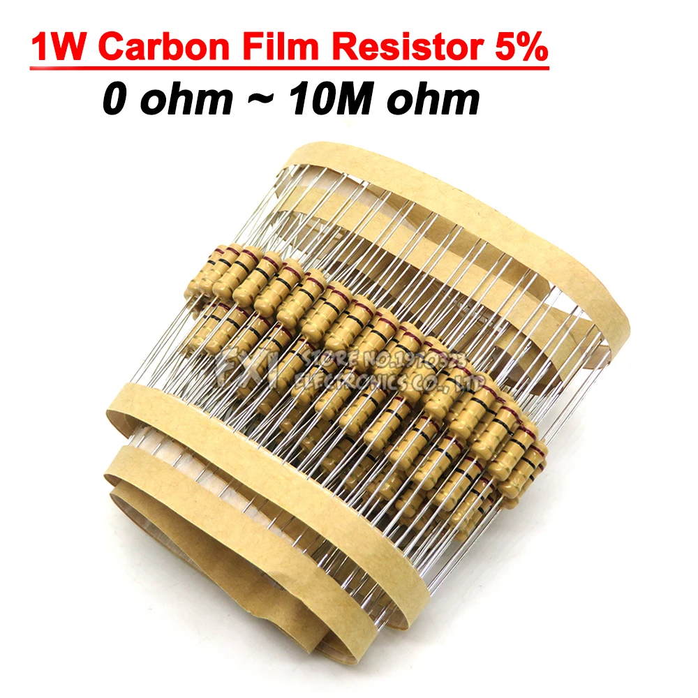 20PCS-1W-Carbon-Film-Resistors-5-1R-10M-10R-47R-100R-220R-1K-10K-4K7 ...