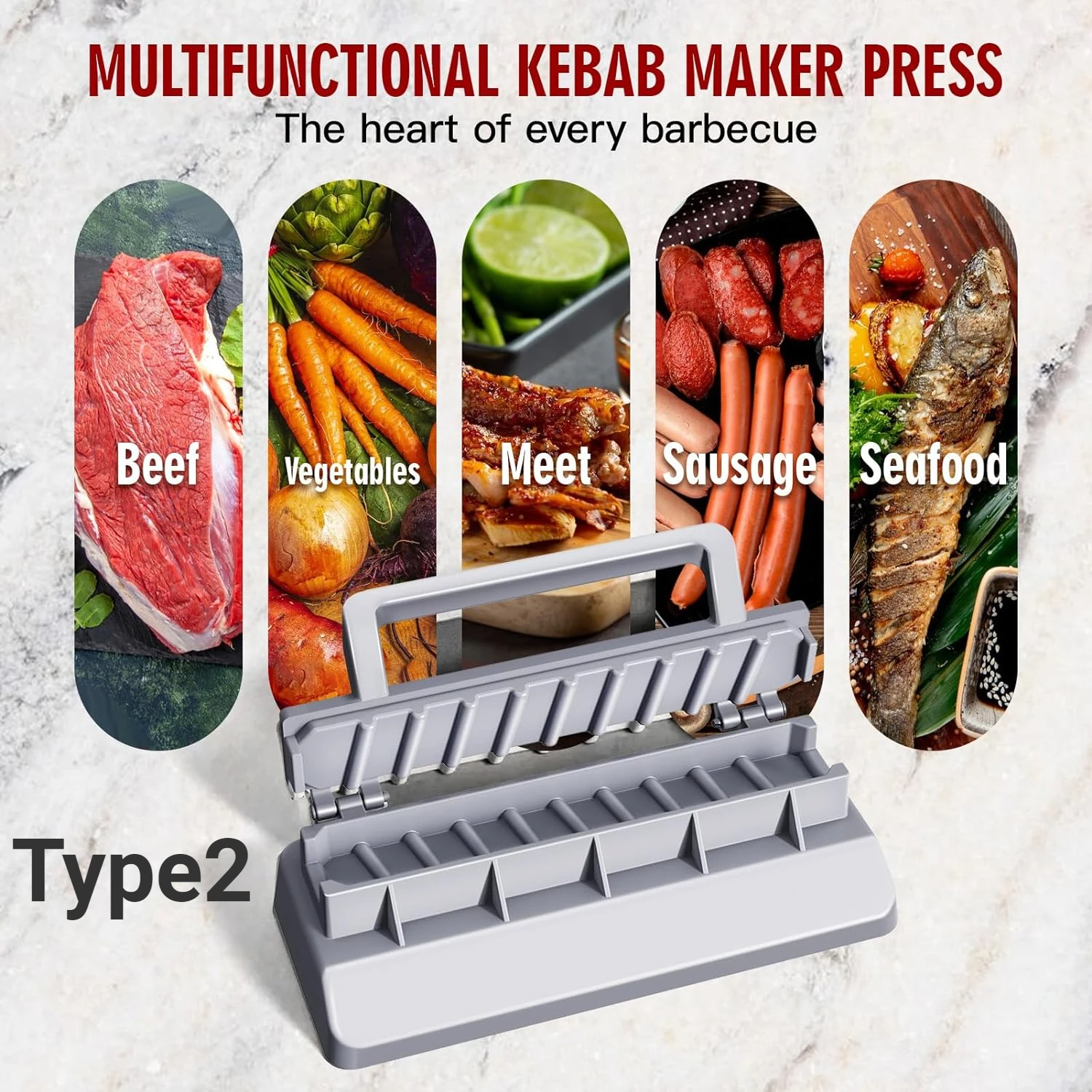 木製ハンドル付きステンレス鋼バーベキュー串、ケバブ串、フラット