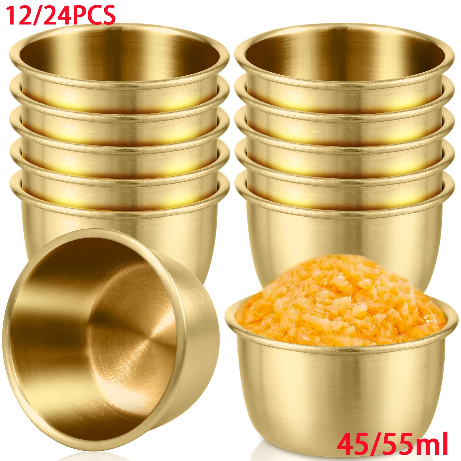 12/24Pcs Stainless Steel Small Sauce Cup Seasoning Spice Dishes Round ...