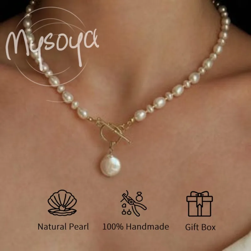 MYSOYA White Rice Freshwater Pearl Baroque Pendant Necklace 7-8mm & 10 ...