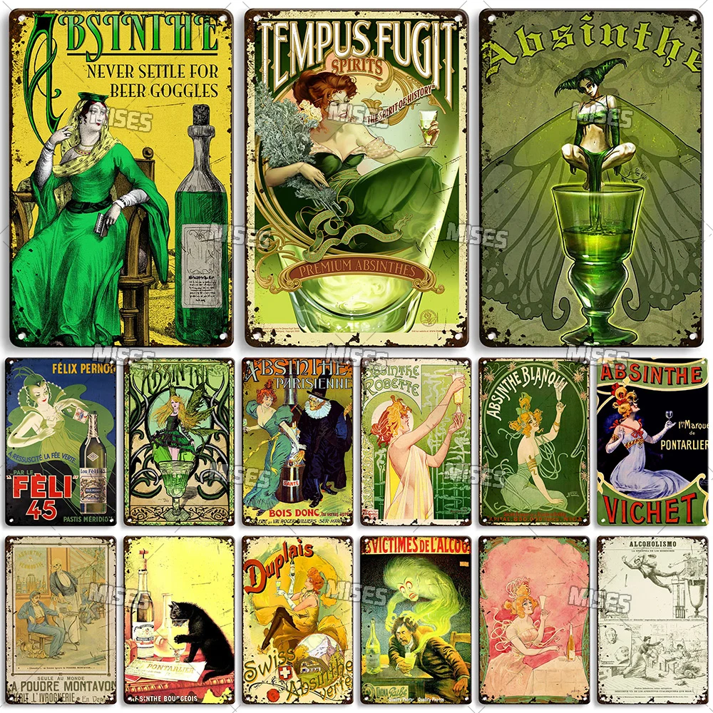 MISES-Absinthe-Metal-Poster-Rusty-Metal-Tin-Sign-Retro-Metal-Sign-Wall ...