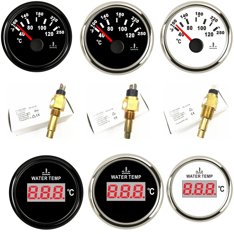 52mm-Digital-Water-Temp-Gauges-287-4-22-4ohm-Water-Temp-Sensors-M14x1-5 ...