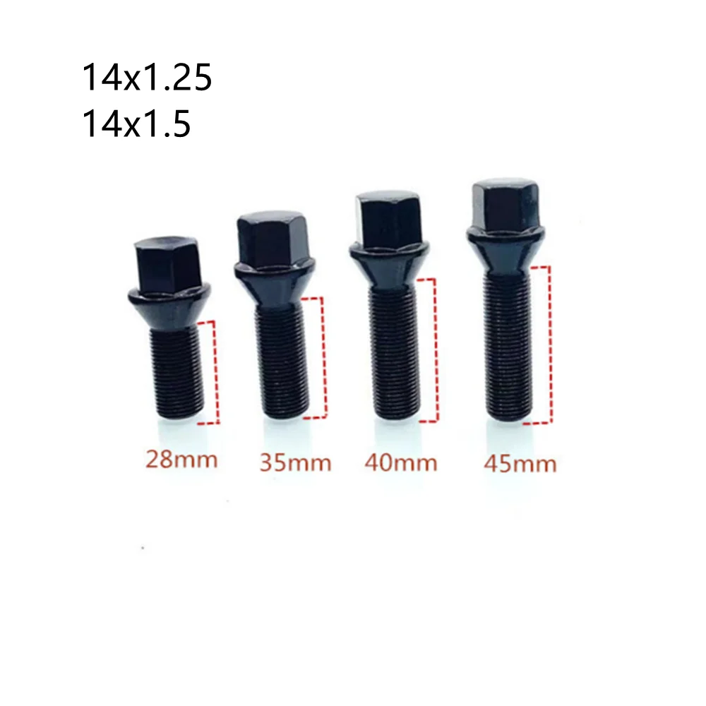 Black Wheel Bolts m14x1.5 14x1.25 28mm/35mm/40mm/45mm Shank Conical ...