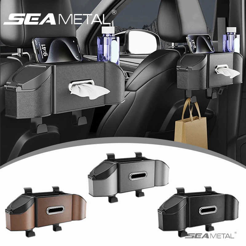 SEAMETAL Car Tissue Box Interior Auto Headrest Storage Box Multi ...