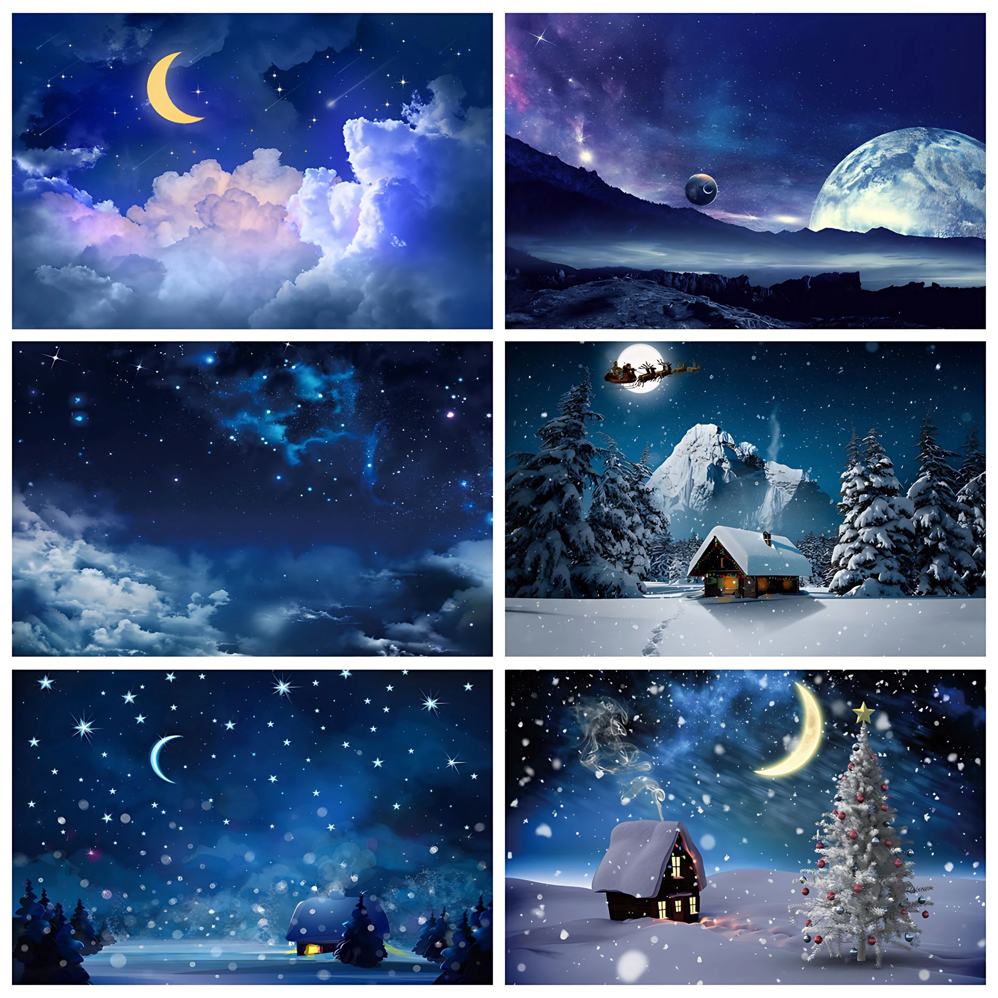 Snow Night Starry Sky Moon Stars Cloud Photography Background Christmas ...