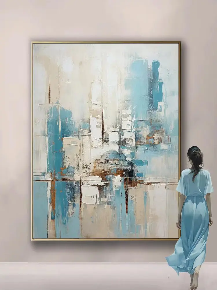 Hand-Painted-Contempary-Blue-Abstract-Building-City-Oil-Painting-On ...