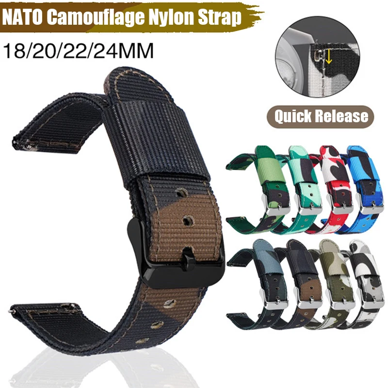 NATO Camo Canvas Nylon Strap 18mm 20mm 22mm 24mm for Samsung Galaxy ...