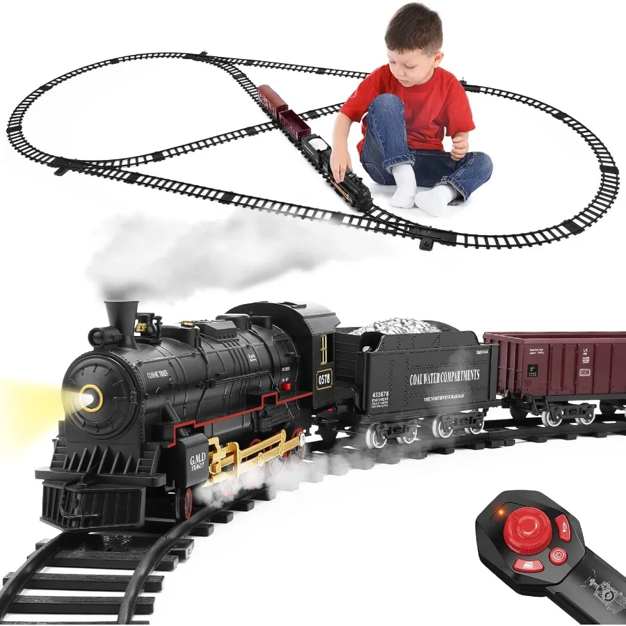 Electric Train Set with Remote Control and Light Sounds for Christmas ...