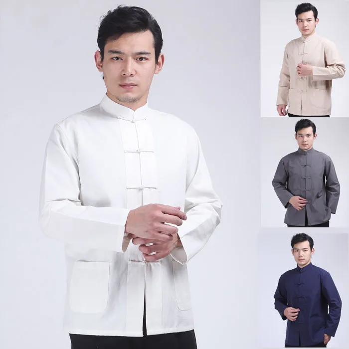 Vintage Hanfu Jacket Coat Men Long Sleeve Hand Button Cheongsam Kong Fu ...