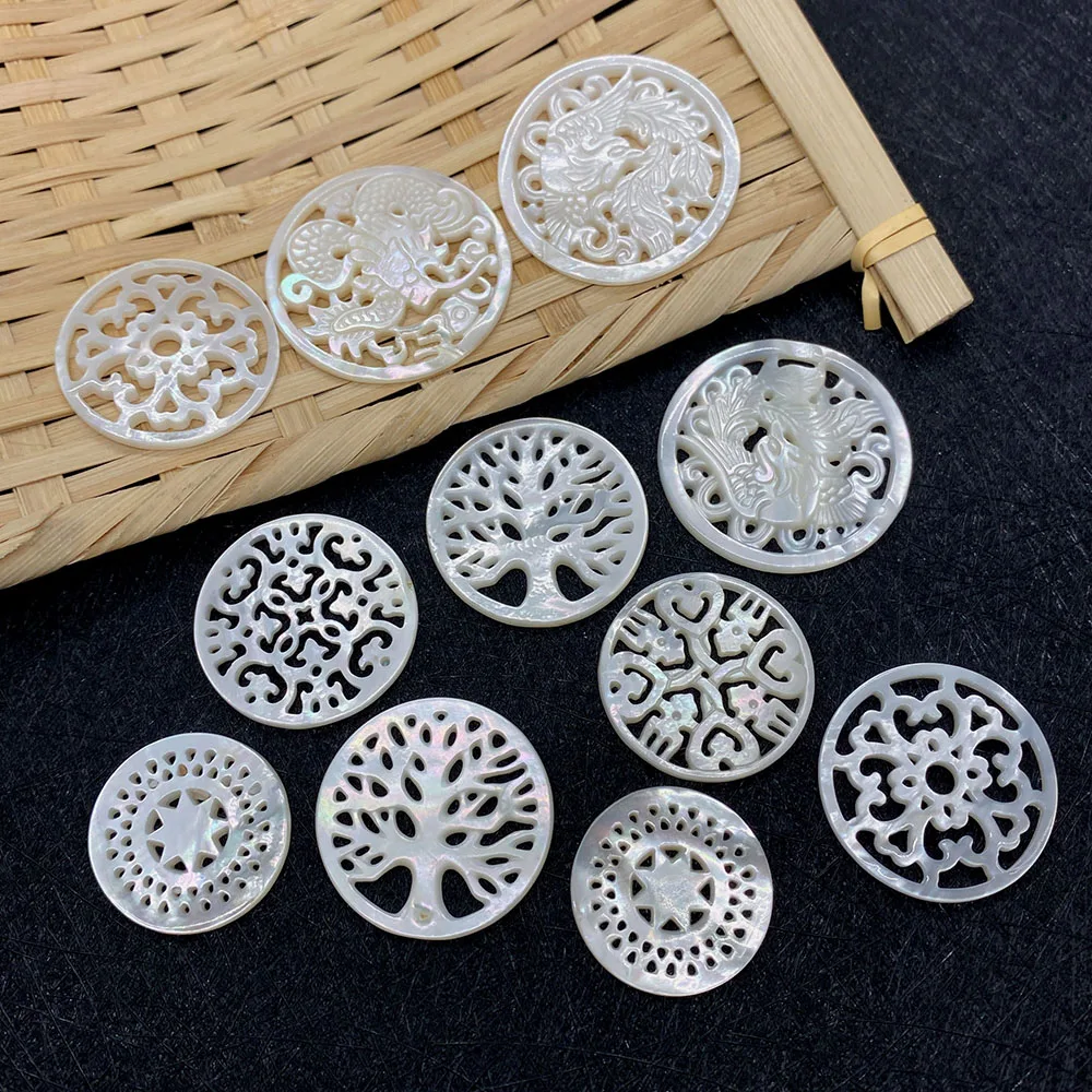 Natural White Shell Pendants Carved Hollow Mother of Pearls Shell ...