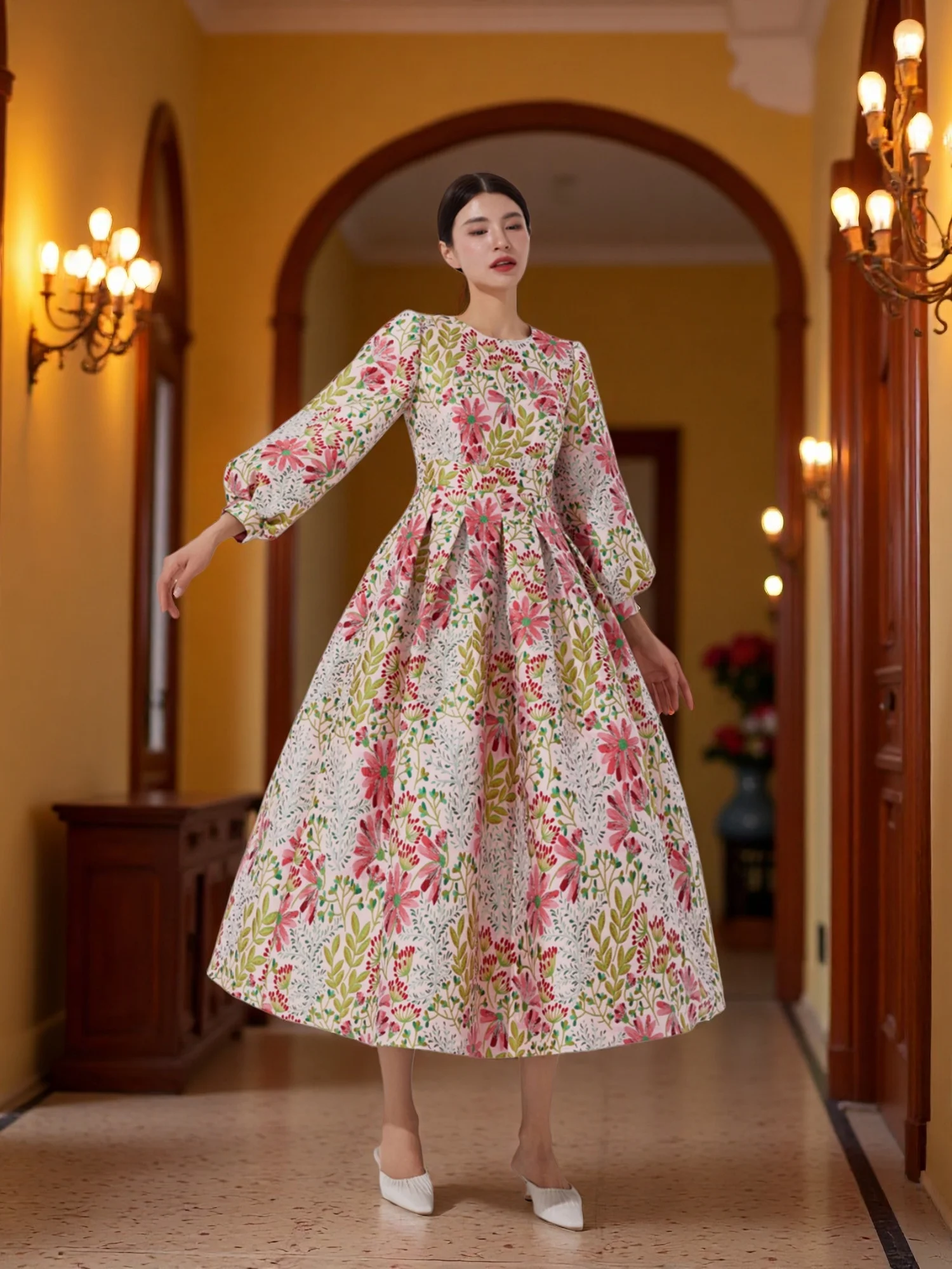 Winter and autumn luxurious and elegant lantern-sleeved wide-sleeved ...