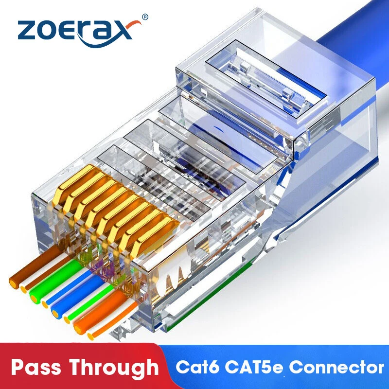 Zoerax Rj45 Cat6 Pass Through Connectors And Strain Relief Boots Ez To ...