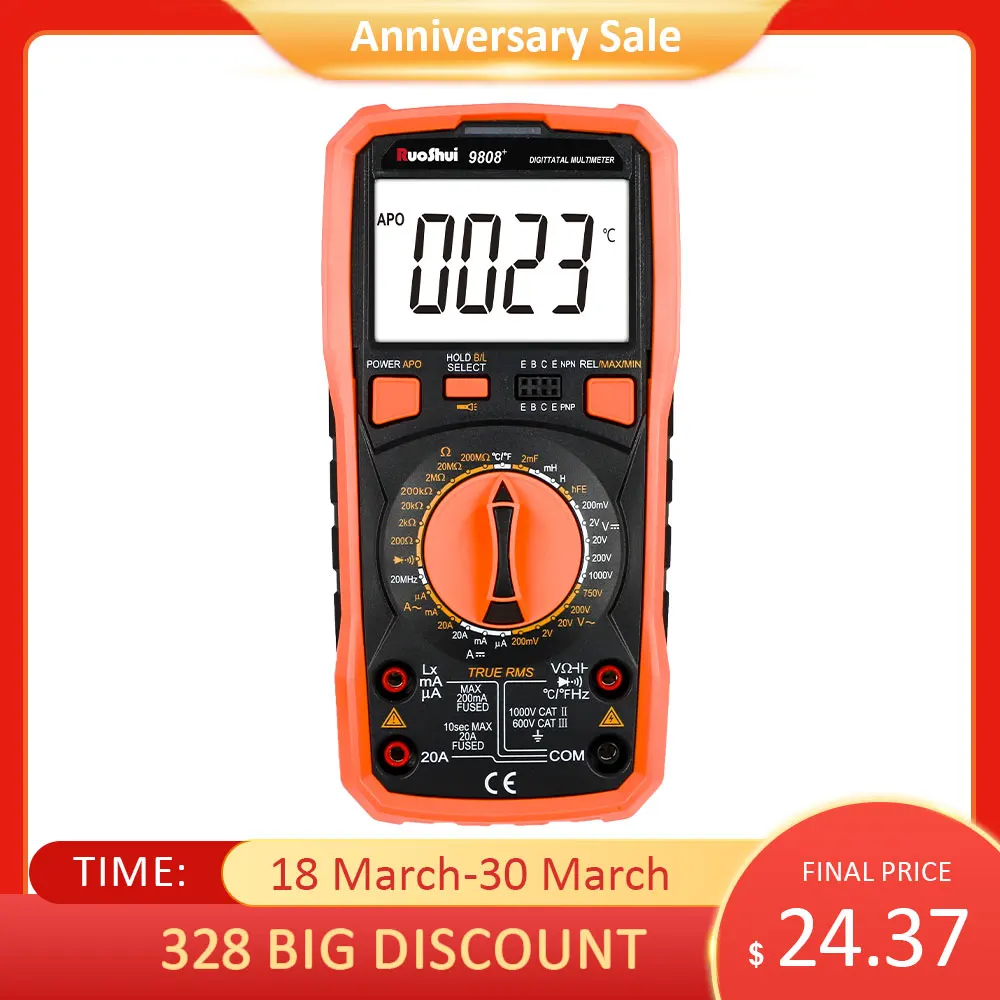 RuoShui 9808+ Digital Multimeter Inductance 20H High Precision 2000uF ...