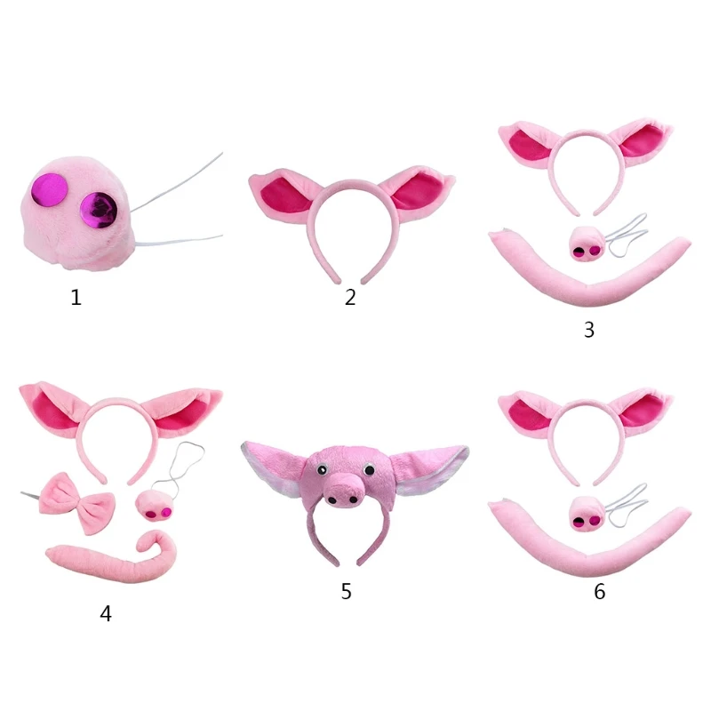 Cute-Pig-Ears-Headband-Pig-Nose-Tail-Pink-Piggy-Cosplay-Props-Animal ...