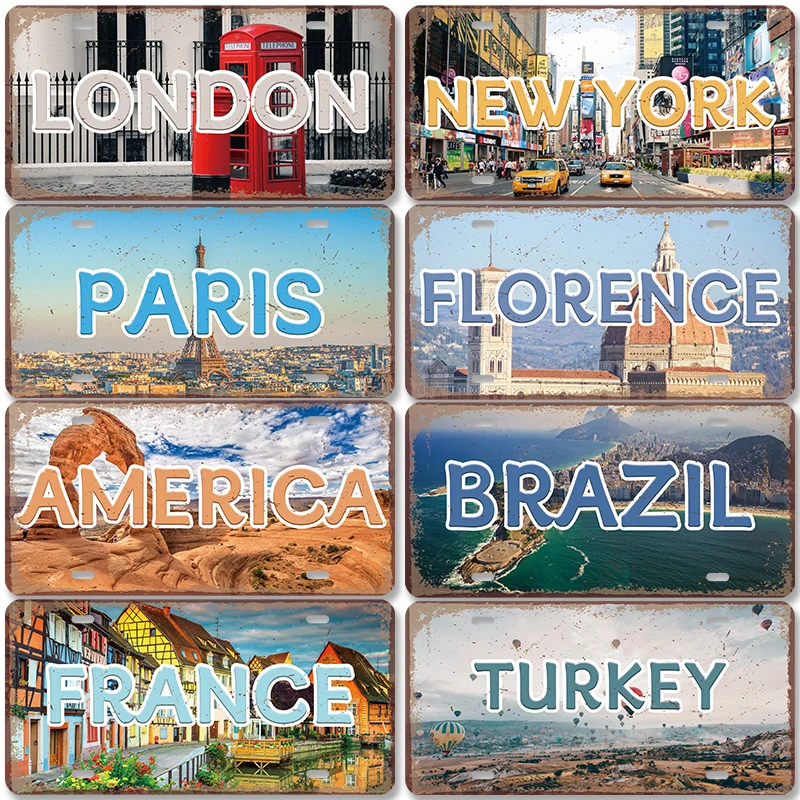Country Capital City License Plate Metal Signs Retro America France ...